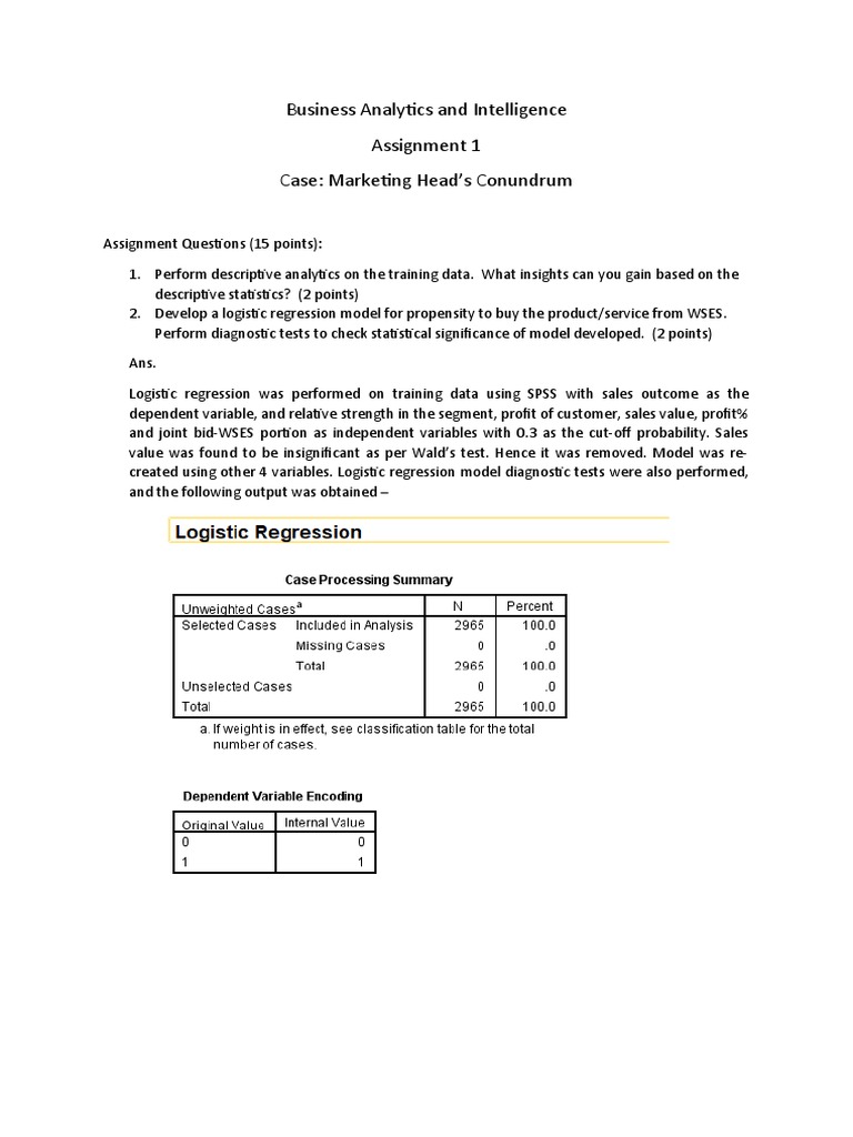Group - Case 1 Assignment Marketing Conundrum | PDF | Logistic Regression | Sensitivity And ...