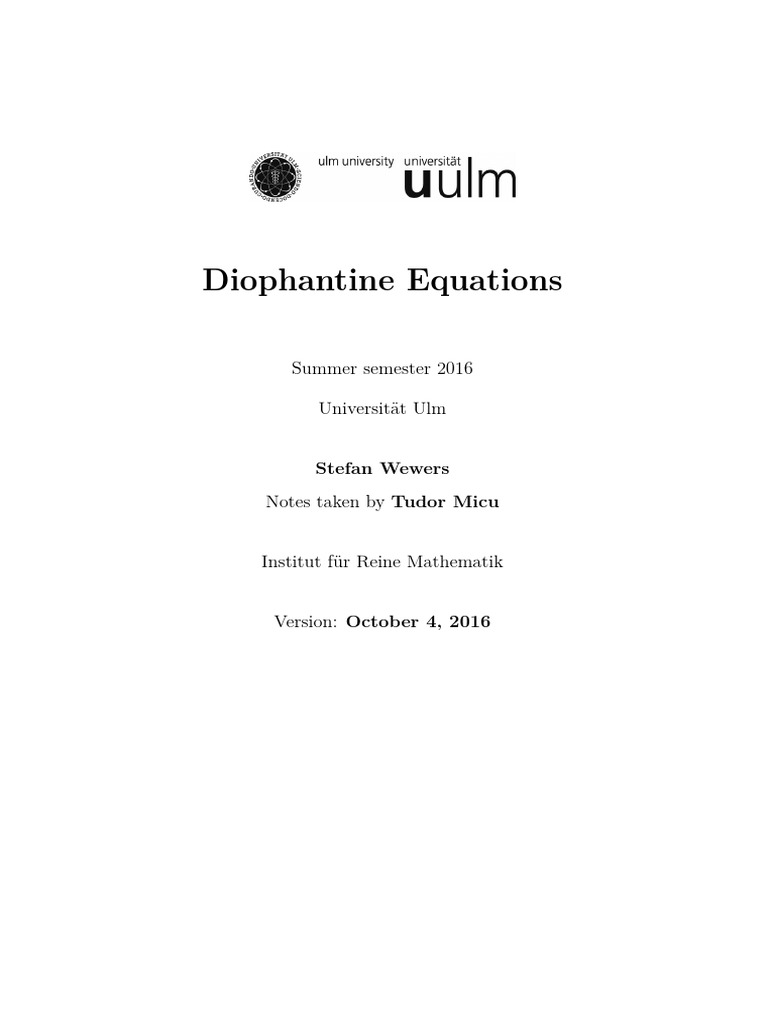 Diophant Lecture Notes PDF | PDF | Factorization | Equations