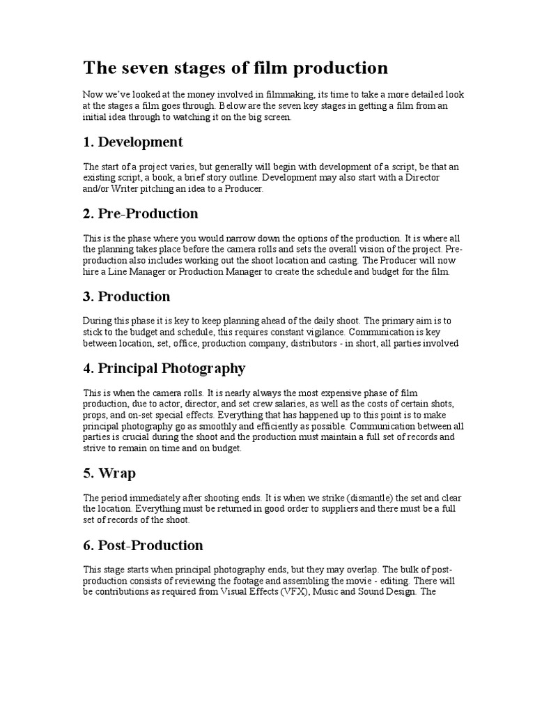 Seven Stages of Film Production | PDF | Filmmaking