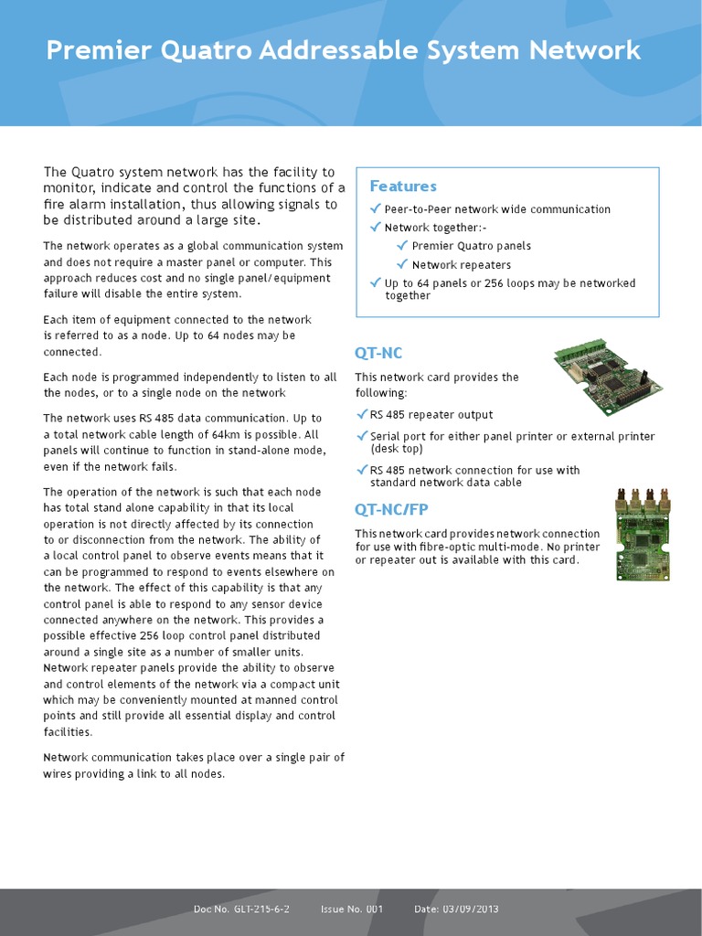 Premier Quatro Addressable System Network: Features | PDF | Node (Networking) | Computer Network