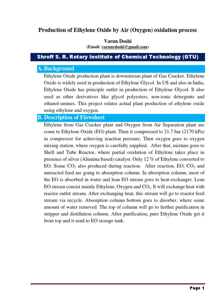 Production of Ethylene Oxide by Air (Oxygen) Oxidation Process | PDF ...