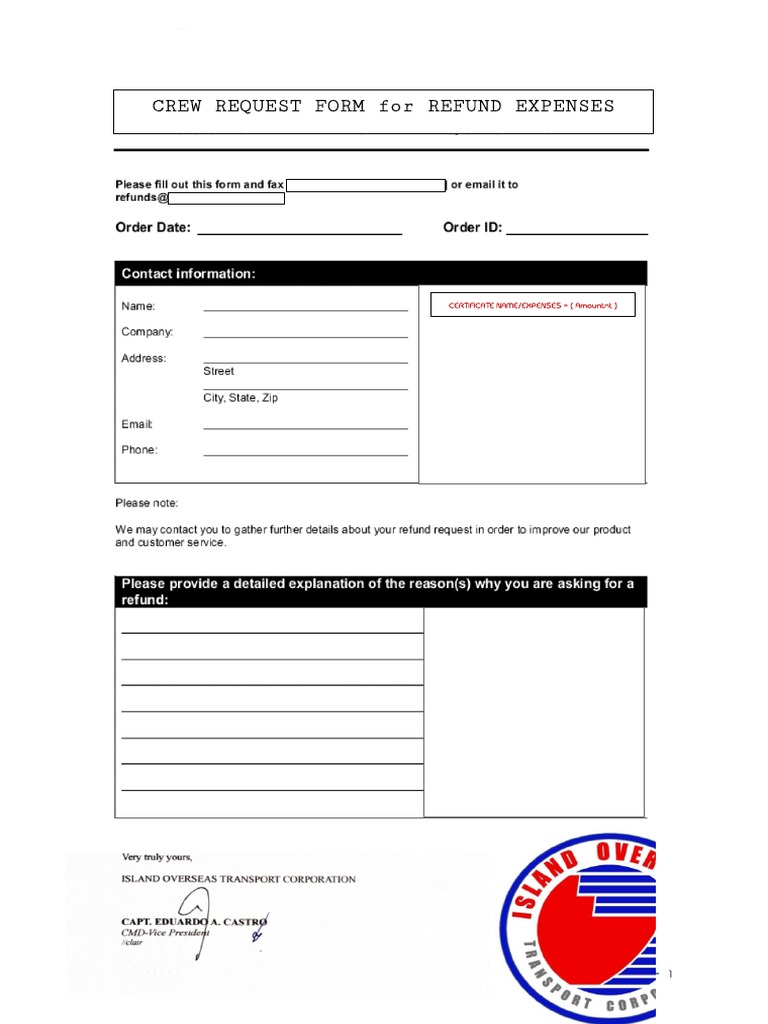 Crew Request Form For Refund Expenses: PC-TC-21 03-A1 /24NOV - 201 4 | PDF