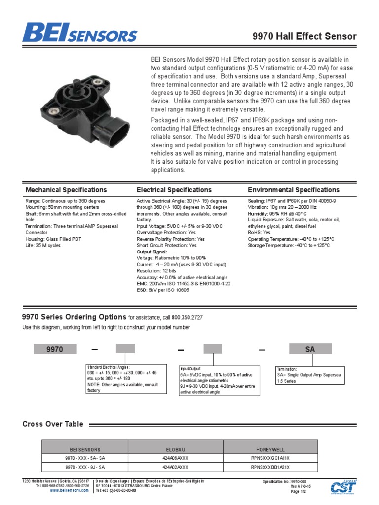 Hall Effect Rotary Position Sensor 9970 Series | PDF | Sensor ...