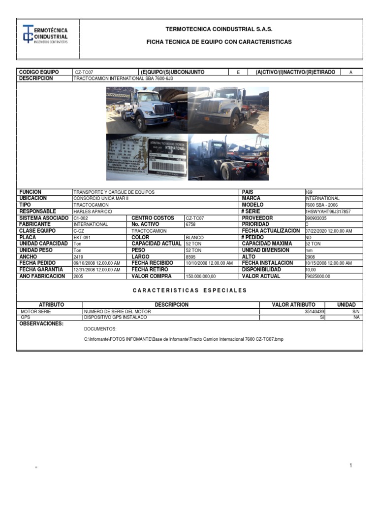 Ficha Tecnica CZ-TC07 | PDF | Vehículos | Transporte