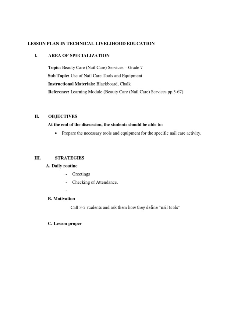 Detailed Lesson Plan in TLE | PDF | Tools | Lesson Plan