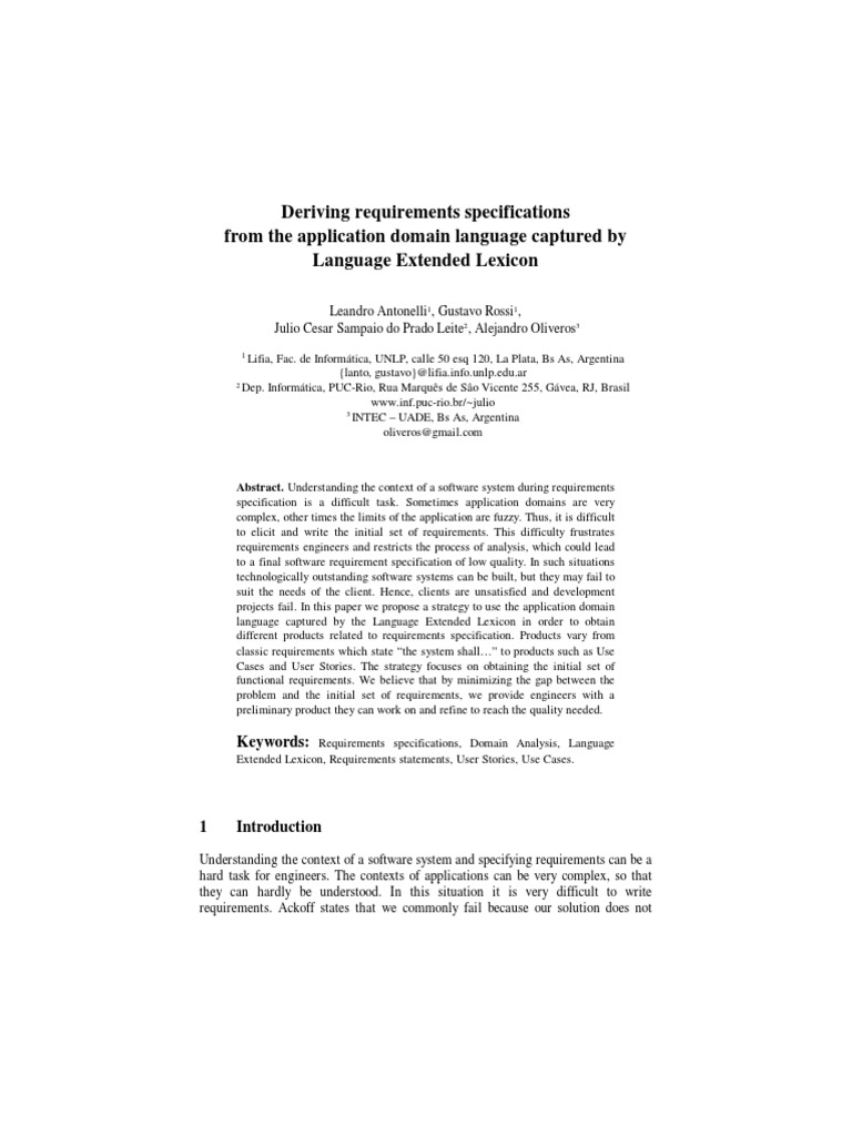 Deriving Requirements Specifications From The Application Domain ...