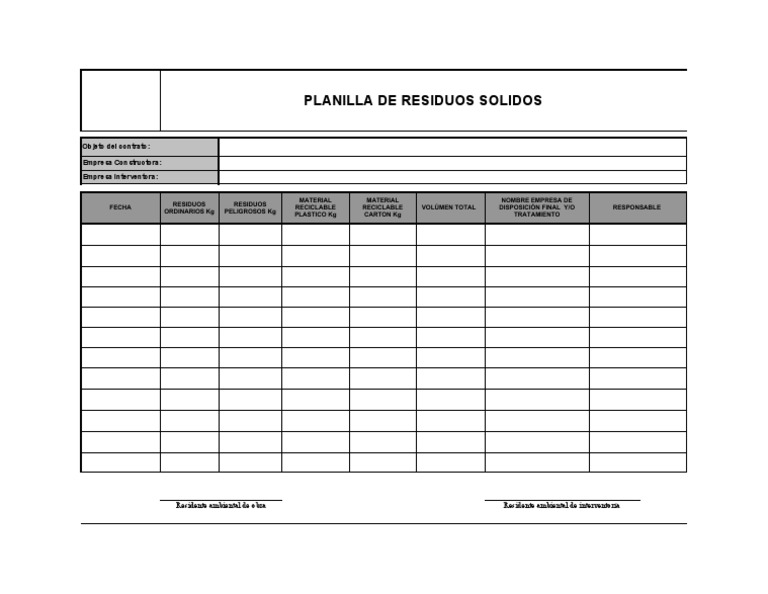 Planilla Gestión de Residuos Solidos | PDF