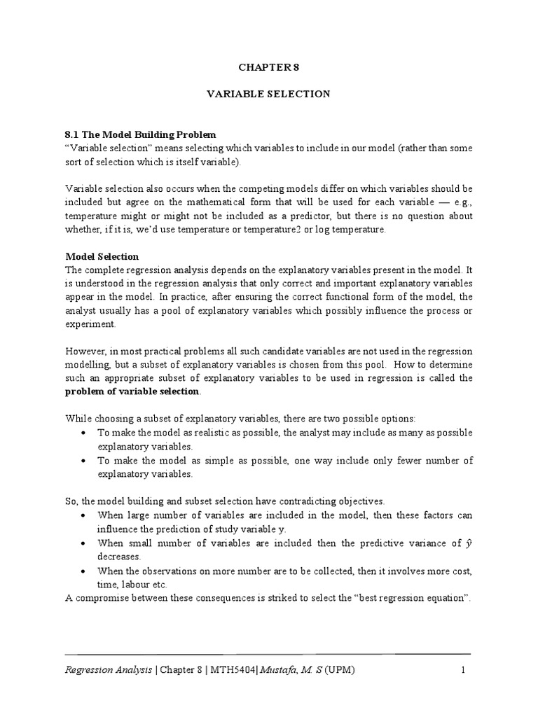 Variable Selection 8.1 The Model Building Problem | PDF | Dependent And ...