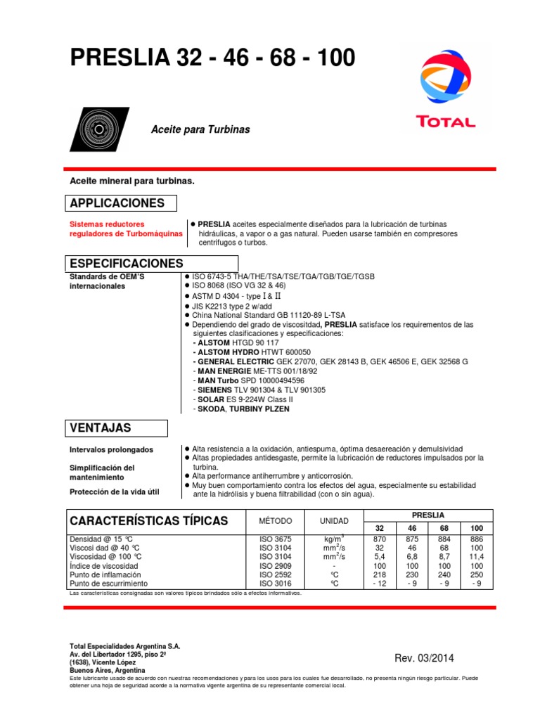 Preslia 32 Ficha Tecnica | PDF | Lubricante | Ingeniería de Procesos ...