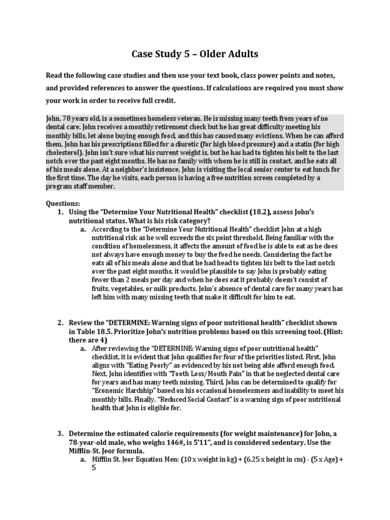 Case Study 5 - Older Adults | PDF | Foods | Calorie