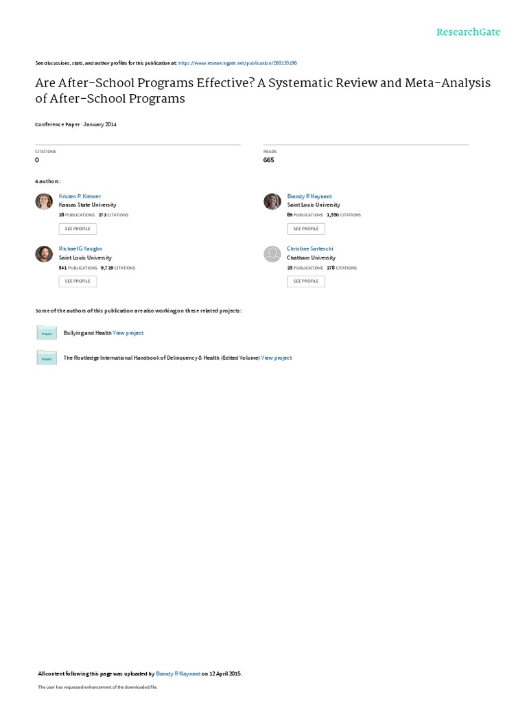 Effectiveness of After-School Programs | PDF | Meta Analysis | Effect Size
