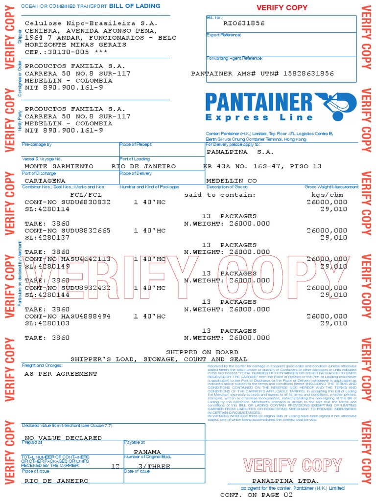 Documento de Transporte PDF | PDF | Bill Of Lading | Cargo