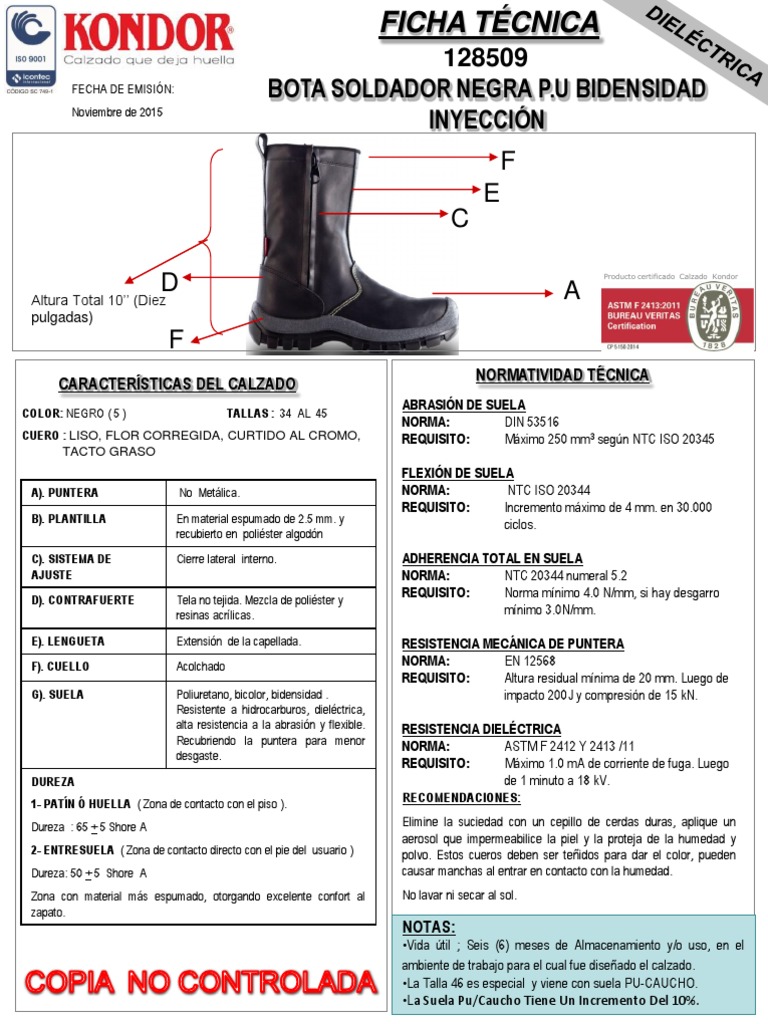Bota Soldador Negra Pu 128509 Kondor | PDF | Calzado | Materiales