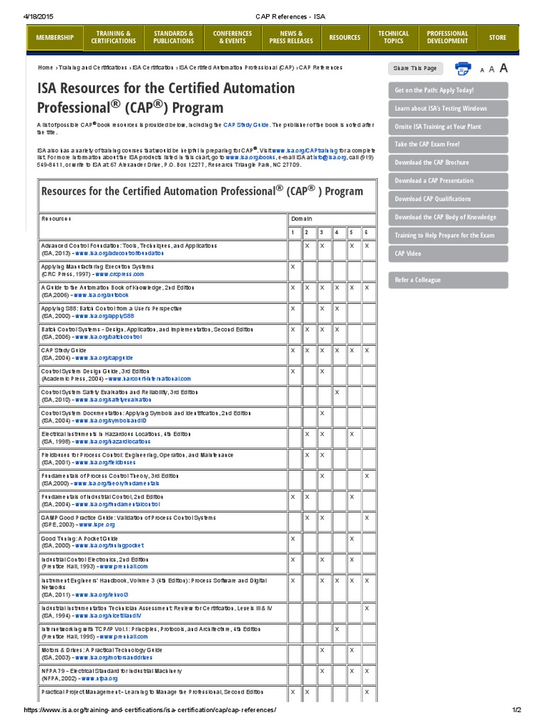 ISA Resources For The Certified Automation Professional (Cap) Program ...