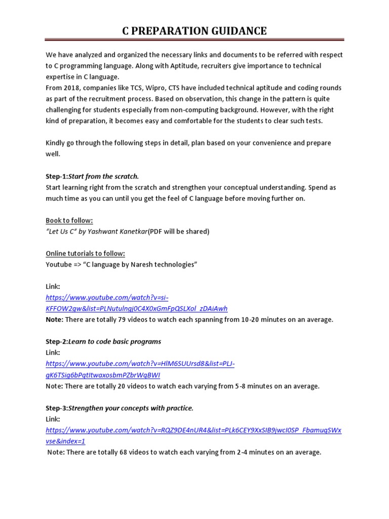 C Preparation Guidance: Step-1:Start From The Scratch | PDF | Pedagogy ...