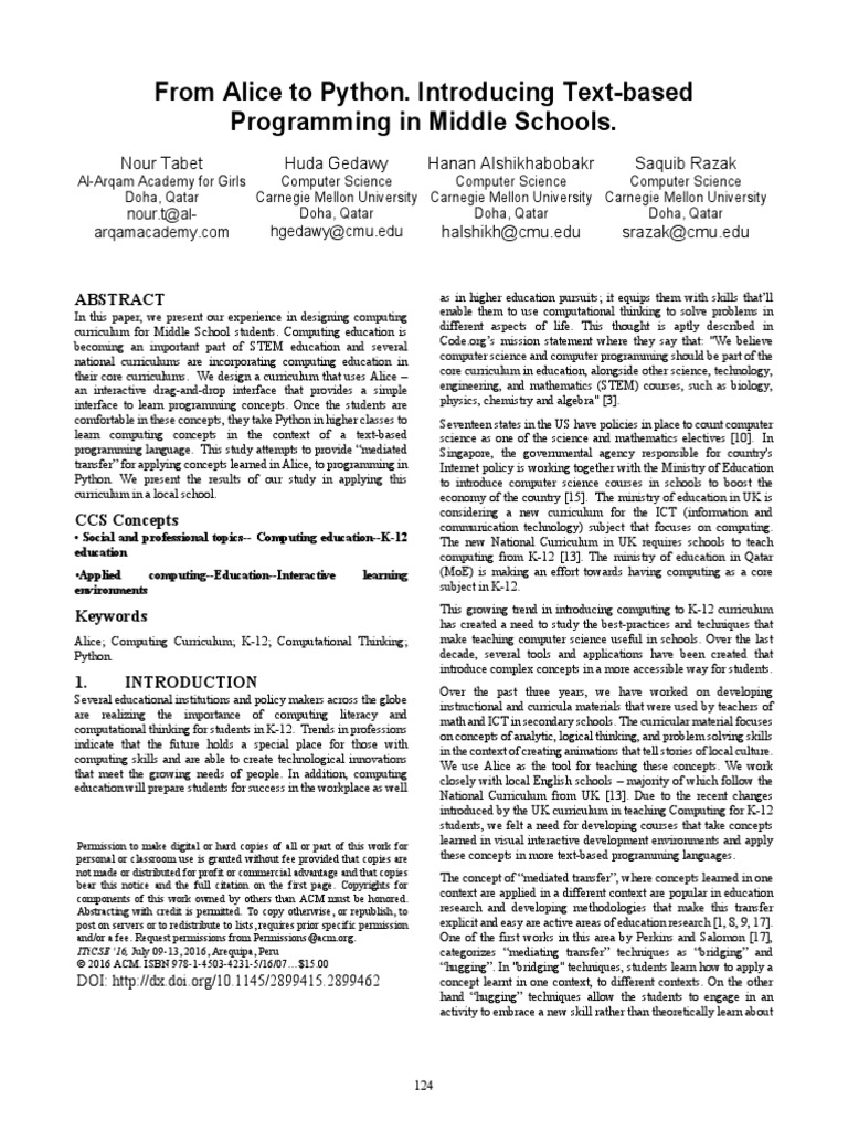 From Alice To Python. Introducing Text-Based Programming in Middle ...