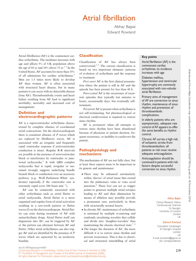 Atrial Fibrillation: Classification | PDF | Heart | Physiology
