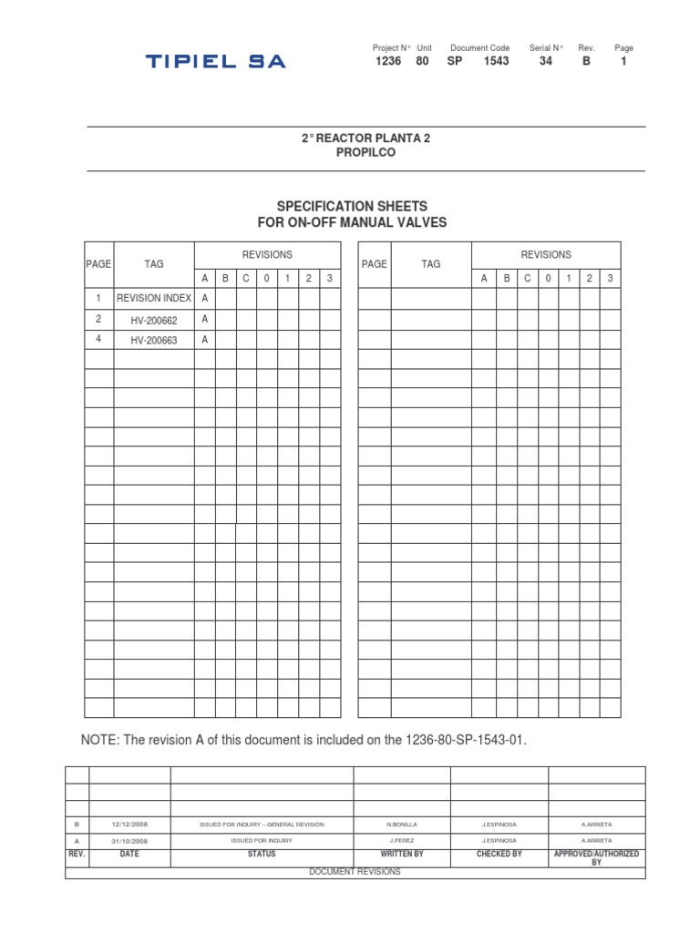 Specification Sheets For On-Off Manual Valves | PDF | Valve | Pipe ...