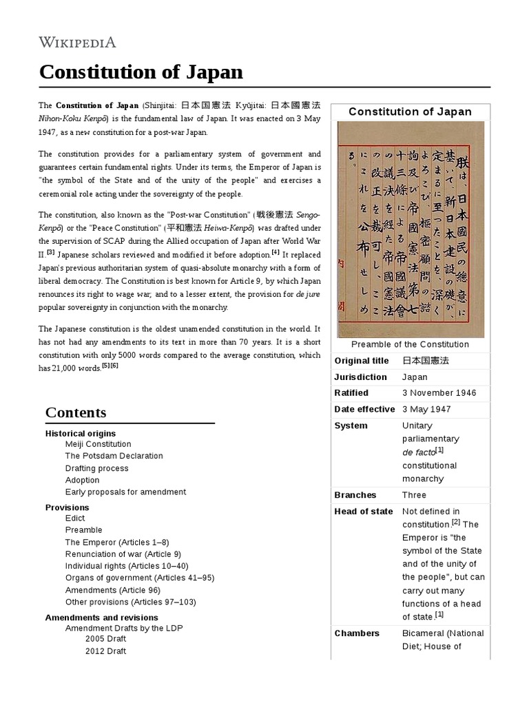 Constitution of Japan | Download Free PDF | Constitutional Amendment ...