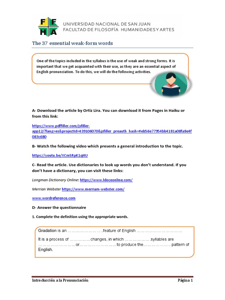The 37 Essential Weak-Form Words | PDF | English Language | Linguistics