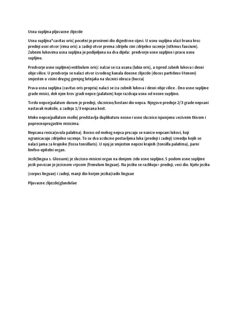 Usna Supljina Pljuvacne Zlijezde | PDF