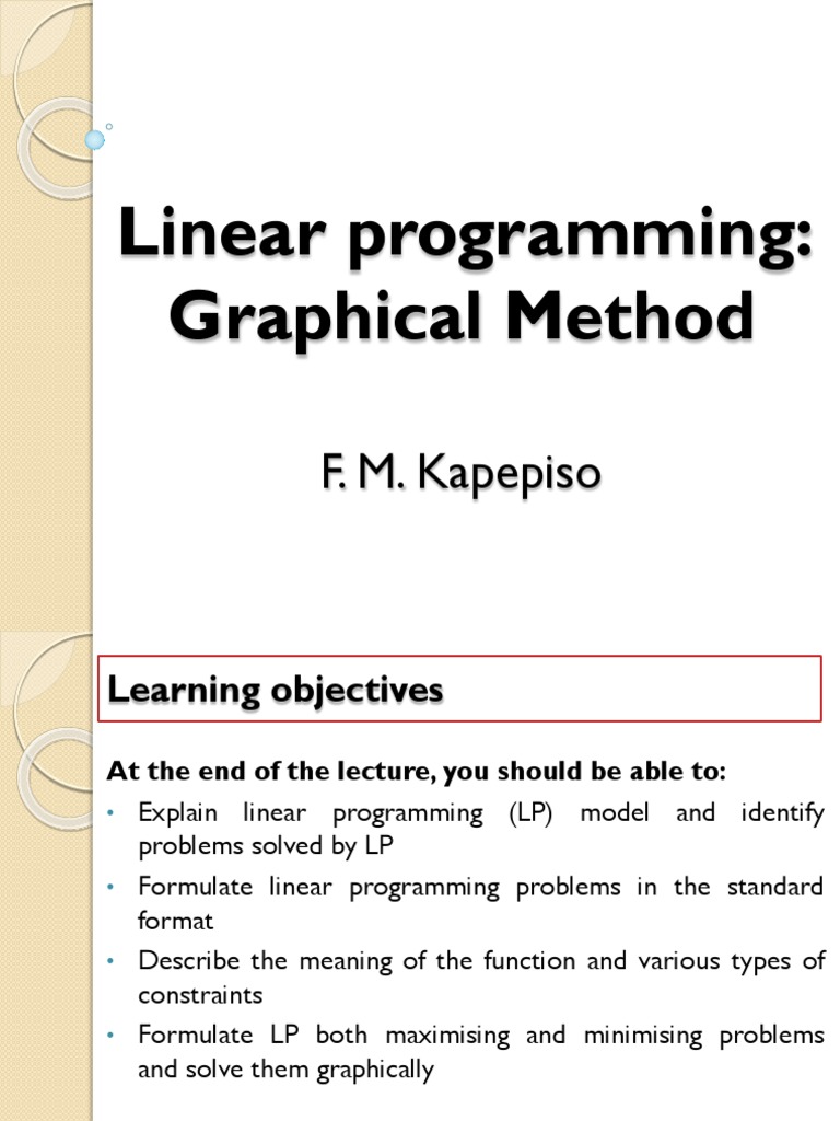 Linear Programming: Graphical Method: F. M. Kapepiso | Download Free ...