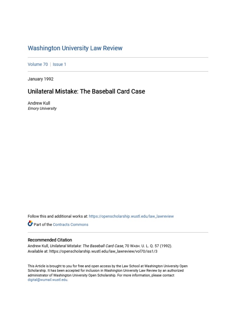 Kull, Andrew - Unilateral Mistake The Baseball Card Case | PDF ...