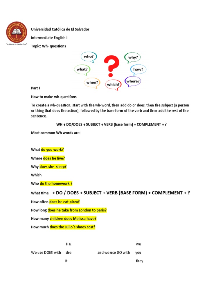 Wh- questions lesson plan for English class | PDF | Question ...