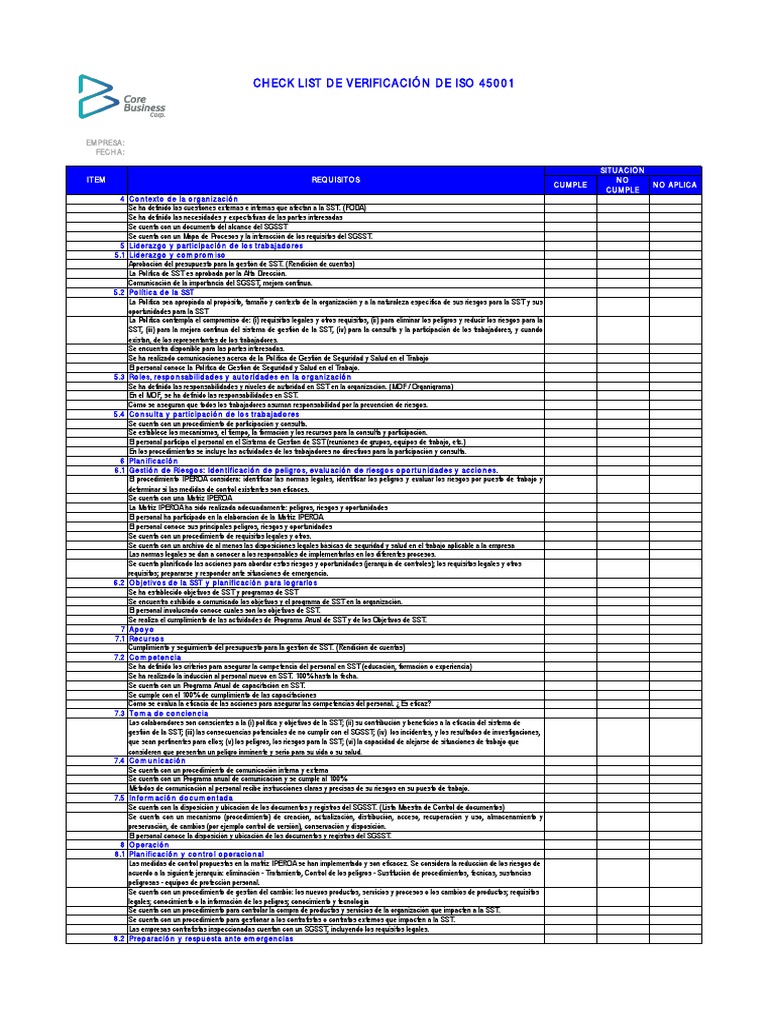 Check List de ISO 45001 CBC | PDF | Auditoría | Planificación