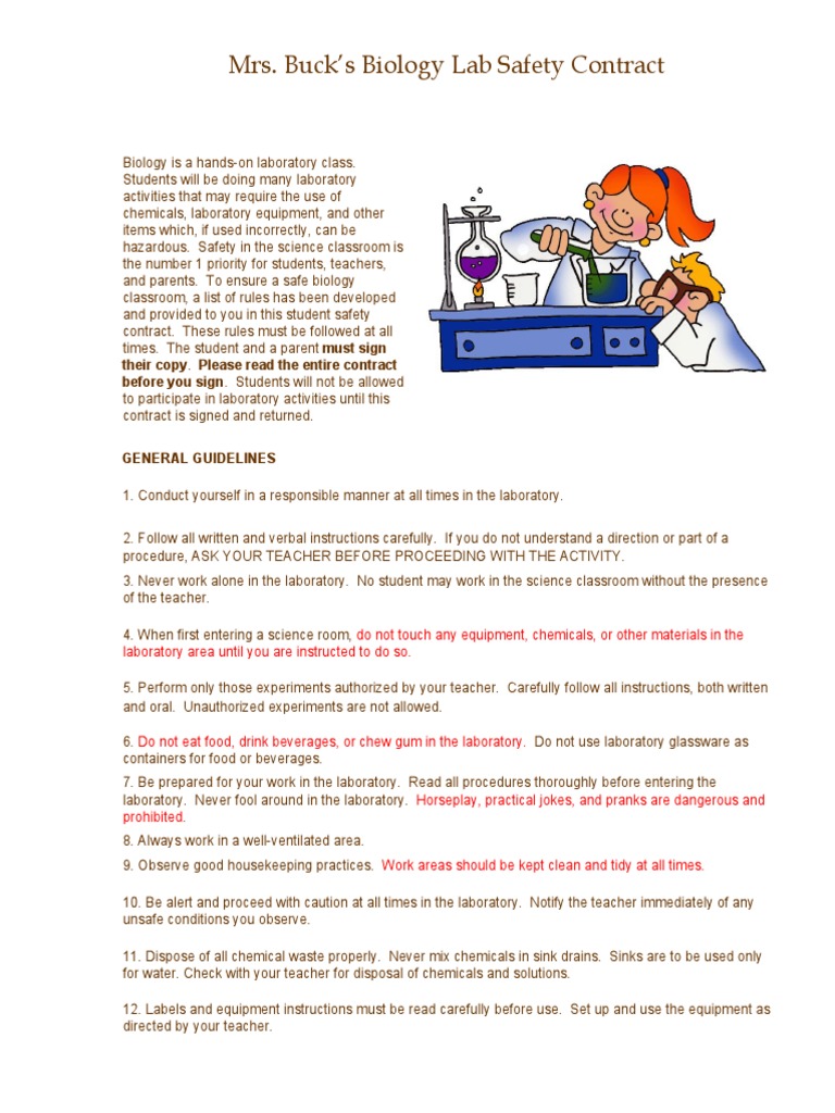 Biology Lab Safety Contract | PDF | Laboratories | Classroom