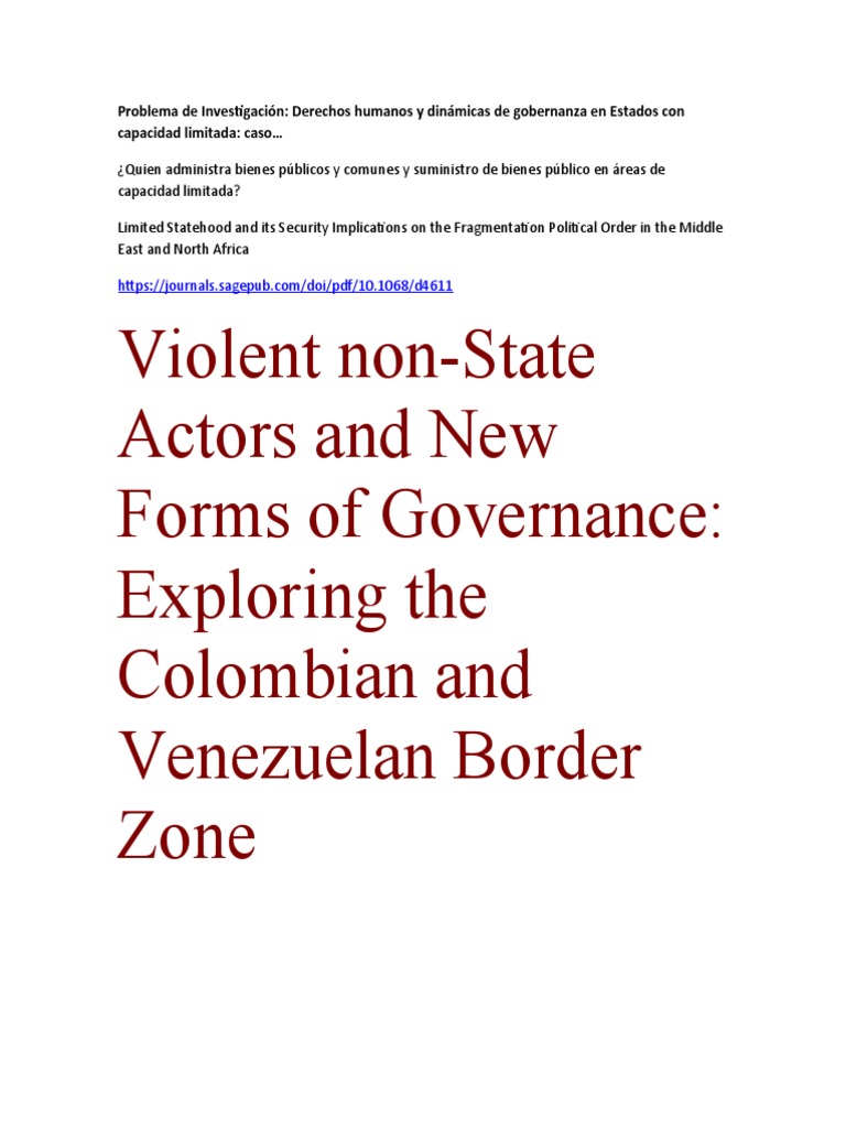 Violent Non-State Actors and New Forms of Governance: Exploring The ...