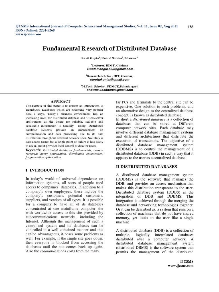 Fundamental Research of Distributed Database PDF | PDF | Replication (Computing) | Databases