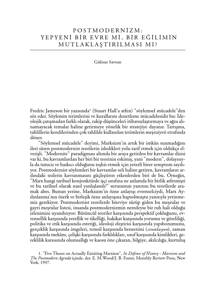 Postmodernizm Yepyeni Bir Evre Mi, Bir Eğilimin Mutlaklaştırılması Mı ... Postmodernizm Yepyeni Bir Evre Mi, Bir Eğilimin Mutlaklaştırılması Mı ...