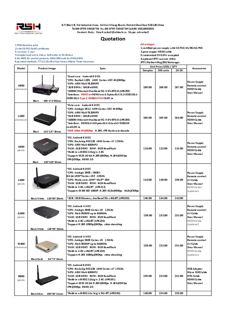 Android TV Box Quotation RSH-Tech | PDF | Hdmi | Electronics
