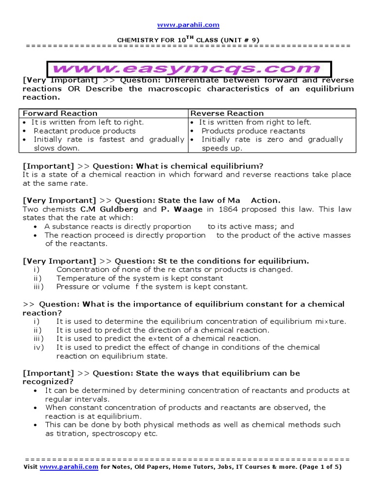10th Chemistry Notes PDF | PDF | Acid | Chemical Equilibrium