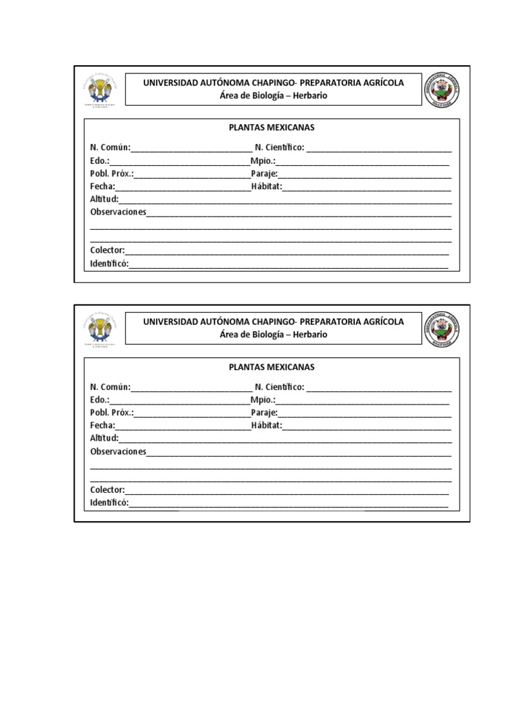 Formato de Colecta | PDF