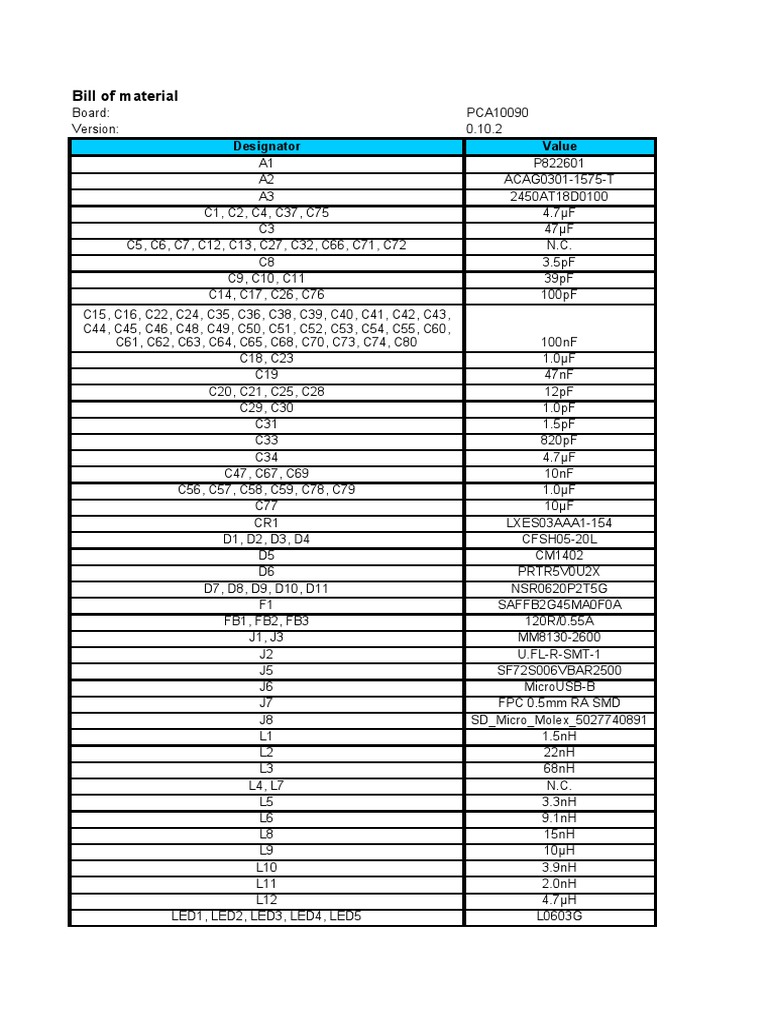 Bill of Material: Designator Value | Download Free PDF | Inductor ...