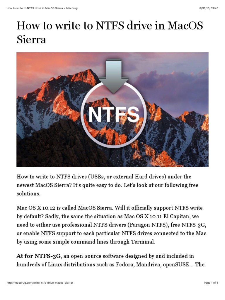 How To Write To Ntfs Drive In Macos Sierra At For Ntfs 3g An Open Source Software Designed By