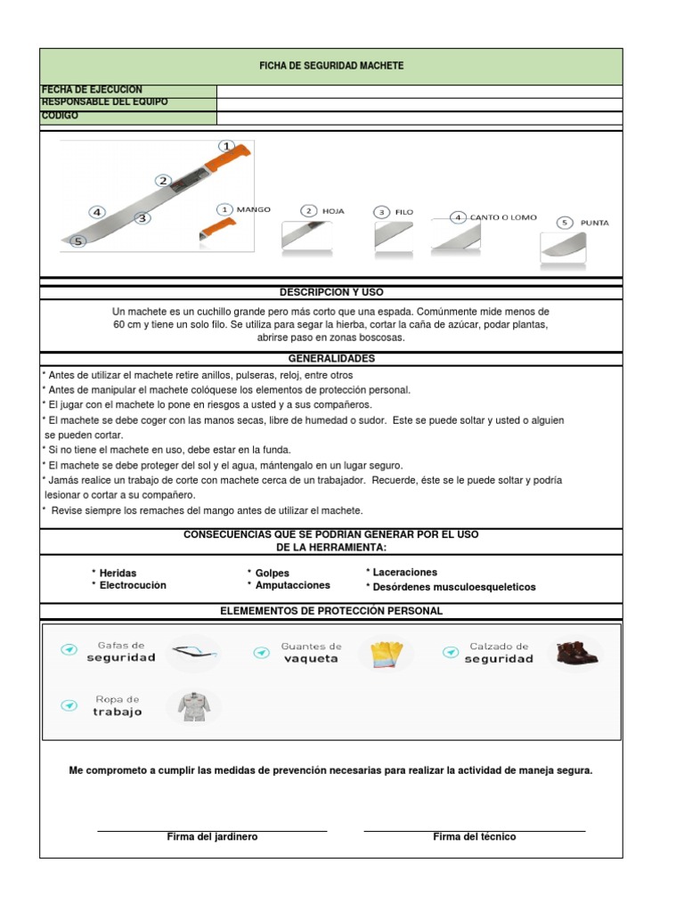 Ficha de Seguridad Machete | PDF