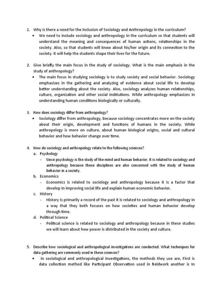 Module 1 Answers | PDF | Anthropology | Ethnography