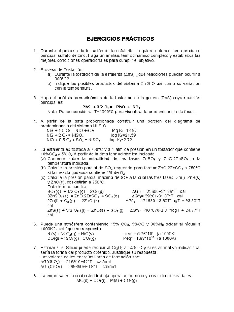 Ejercicios Prácticos | PDF | Energía libre de Gibbs | Redox