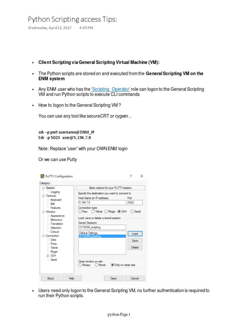 Python Enm Scripting Access Tips Pdf Secure Shell Command Line 7555