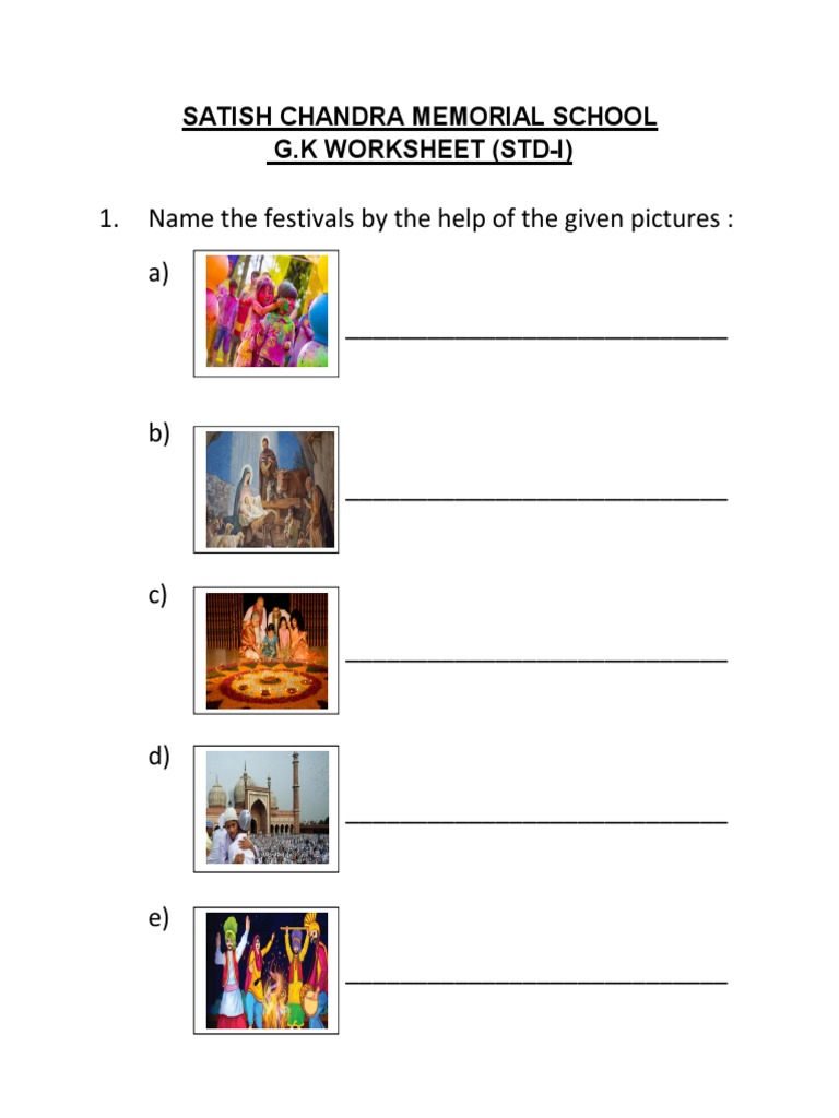 Festival Names Matching Worksheet | PDF