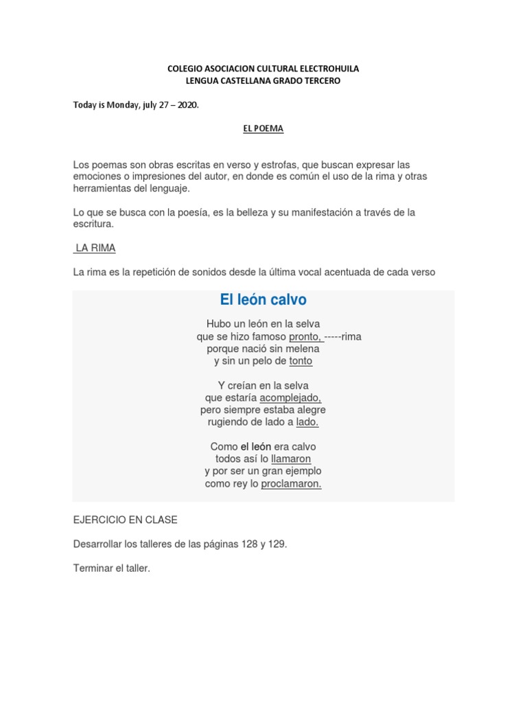 El Poema Grado3° | PDF