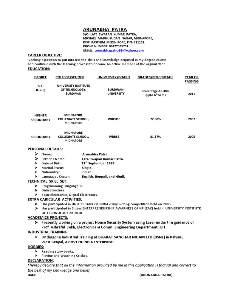 Resume Arunabha Patra | PDF