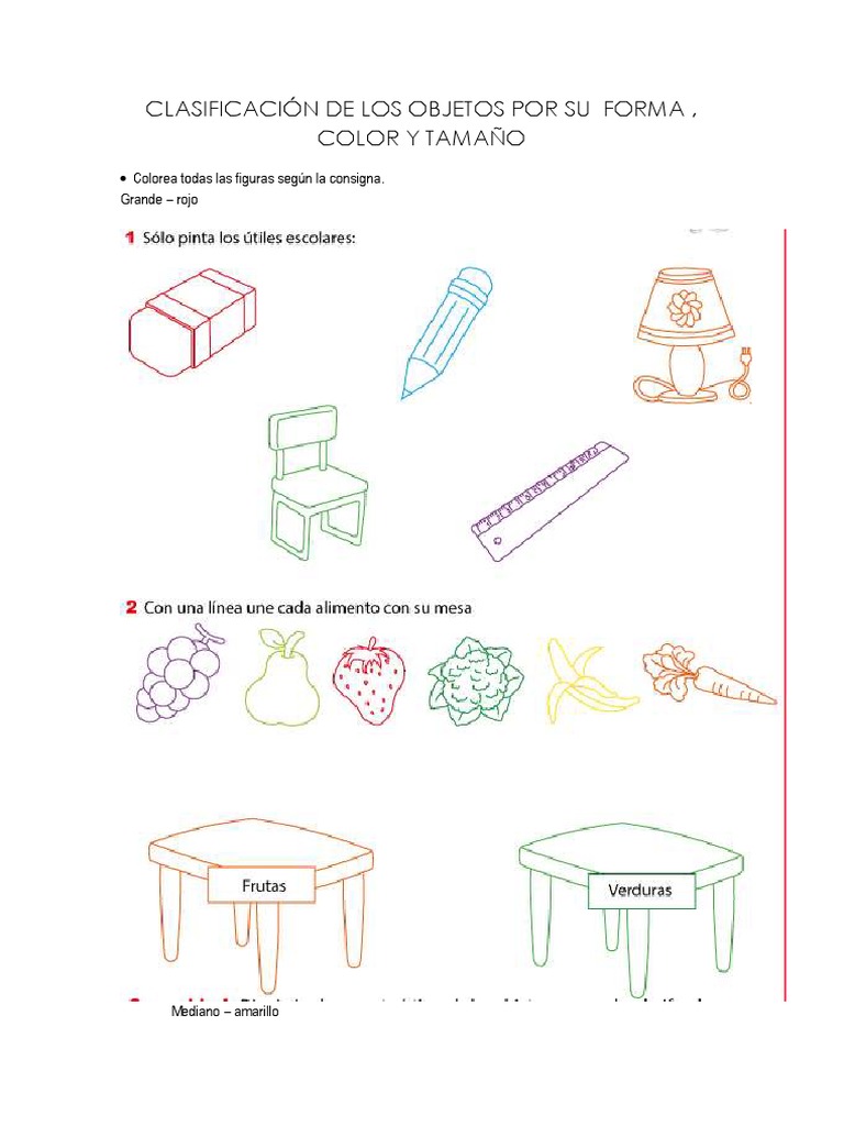 Clasificación de Objetos por Forma, Color y Tamaño | PDF