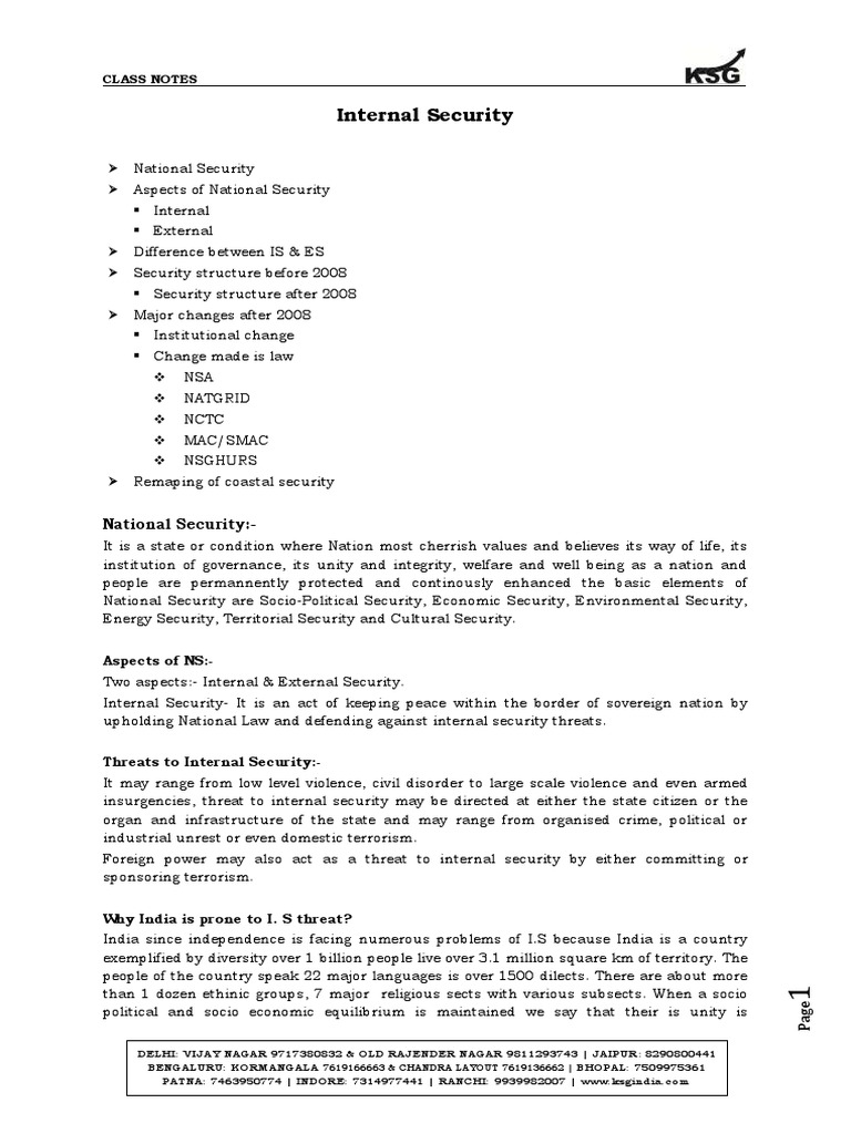 Analysis of a Class Note on Internal Security in India: Key Changes and ...