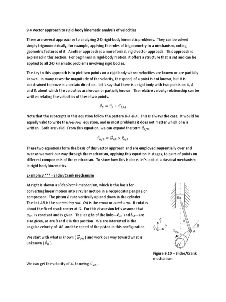 9.4 Vector Approach To Rigid Body Kinematic Analysis of Velocities | PDF | Kinematics ...