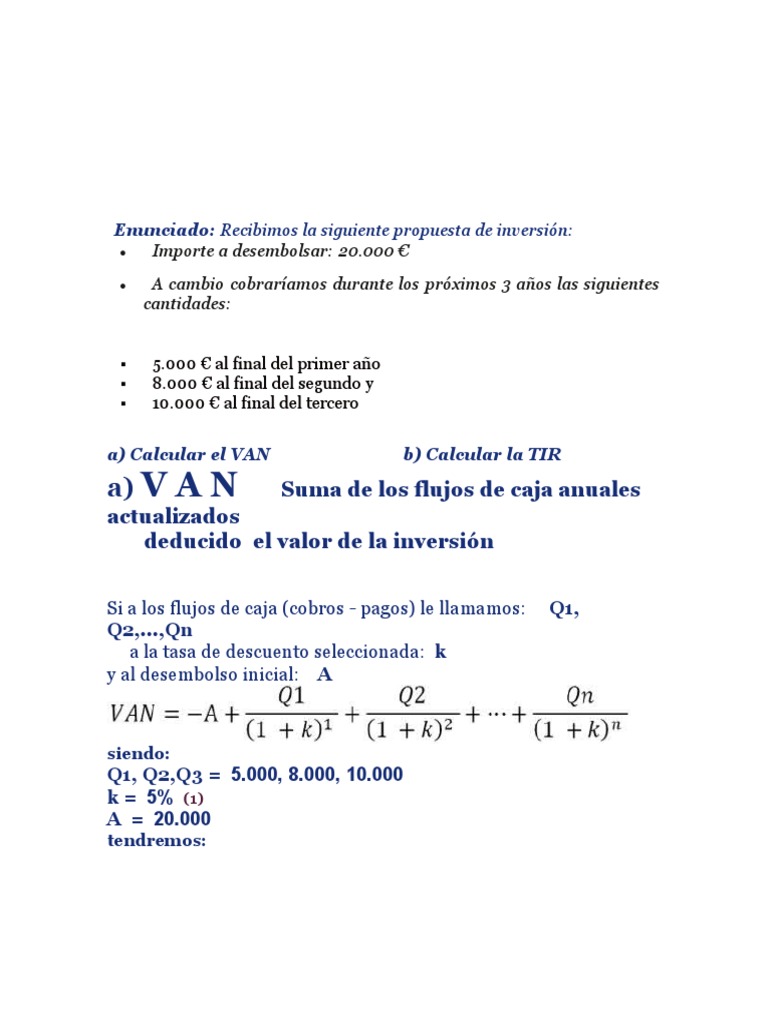 Ejemplo de Cálculo Del VAN y TIR | PDF | Hoja de cálculo | Análisis