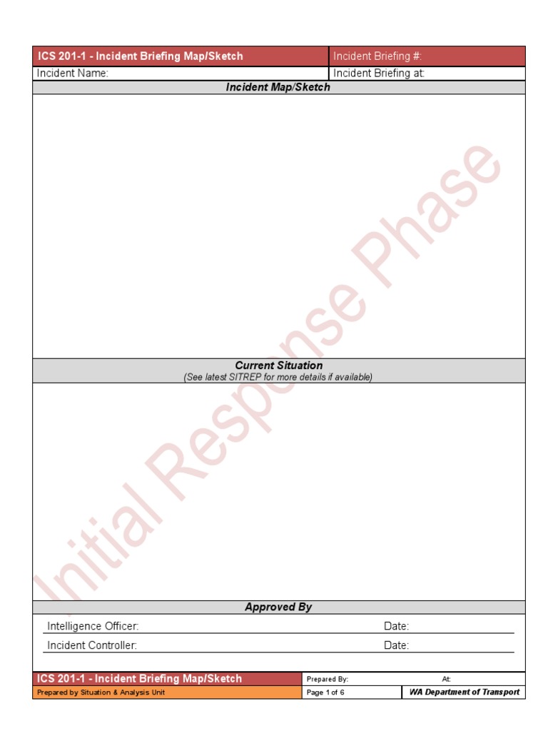 DoT - ICS 201 Initial Response Phase Incident Action Plan | Download ...